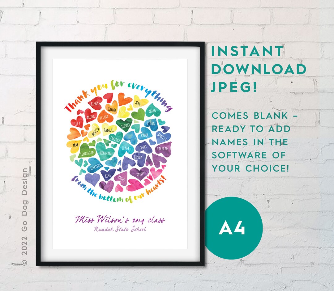 A4 Teacher/staff Appreciation Hearts JPEG Instant Download, DIY Blank ...