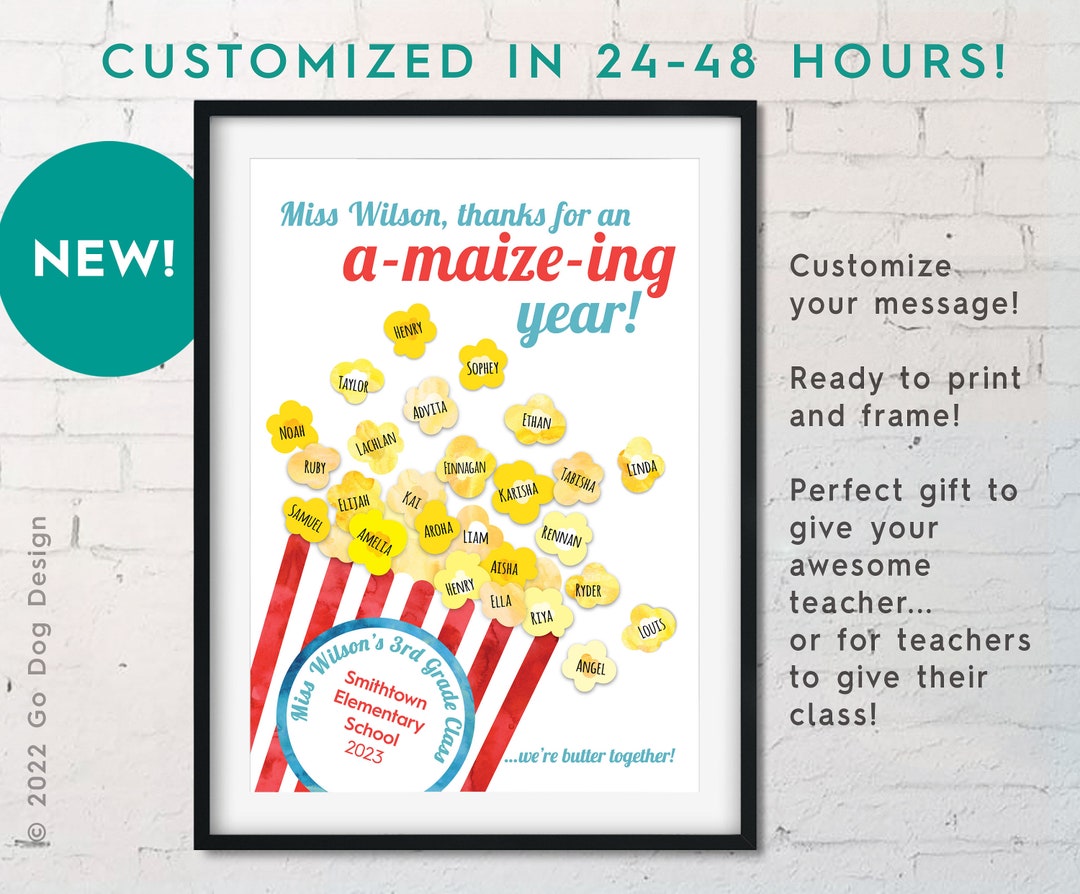 CUSTOM Teacher Popcorn Digital Printable - Personalized Teacher ...