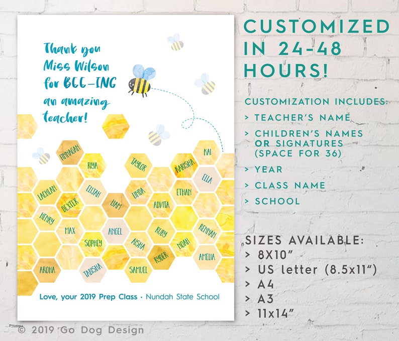CUSTOM Bee/beehive Teacher Digital Printable, Print Your Own ...