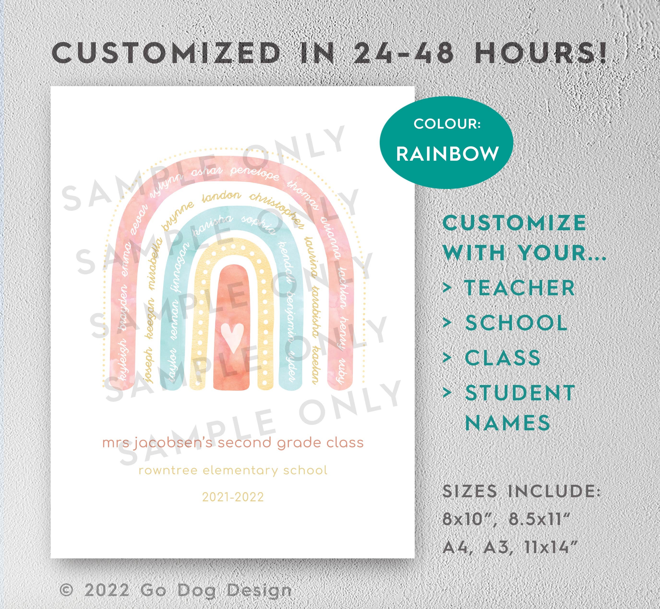 CUSTOM Teacher Rainbow Printable - Cute Personalized Teacher ...