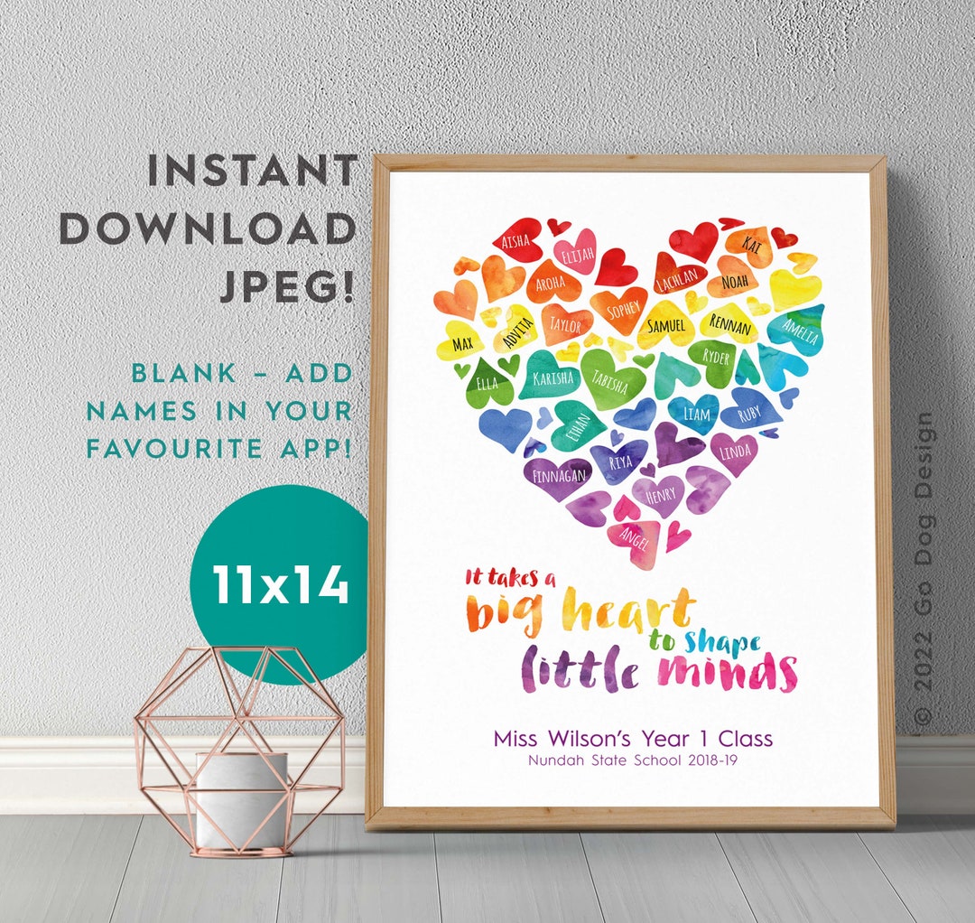 11x14 Teacher Appreciation Heart JPEG, Instant Download, Do It Yourself ...