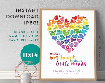 8x10 Teacher Appreciation Heart JPEG, Instant Download, Do It Yourself ...