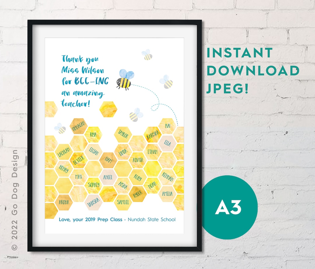 A3 Teacher Bee/beehive INSTANT DOWNLOAD JPEG, Do It Yourself Blank ...