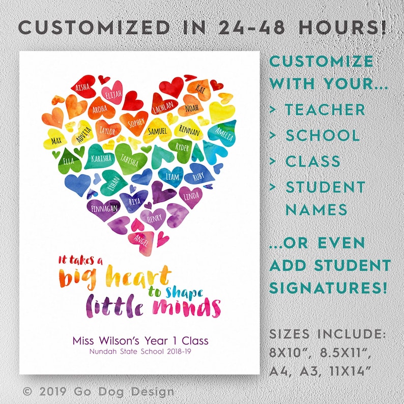 CUSTOM Rainbow Teacher Heart Digital Printable Personalized - Etsy