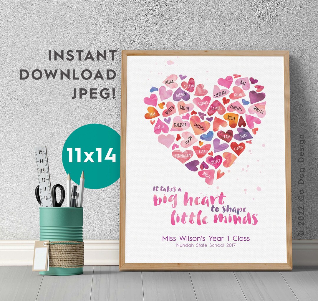 11x14 Teacher Appreciation Heart JPEG Instant Download, DIY Blank ...