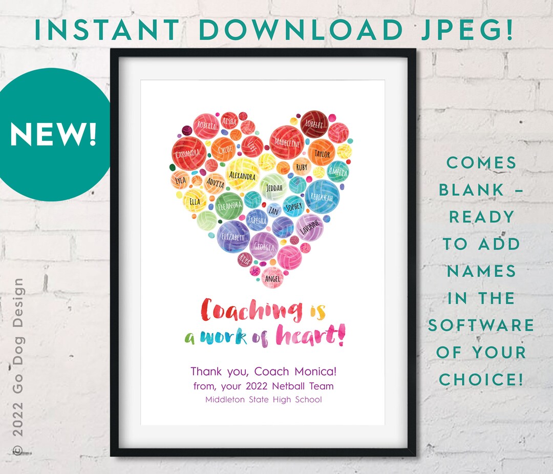 Netball Coach A4 Digital Printable - Instant Download & Do It Yourself ...