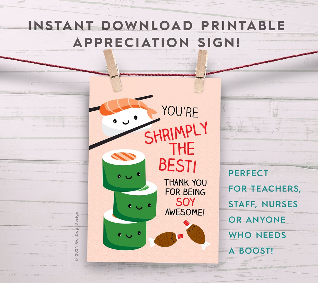 Teacher/staff/nurse Appreciation Printable Kawaii Sushi Poster, INSTANT ...