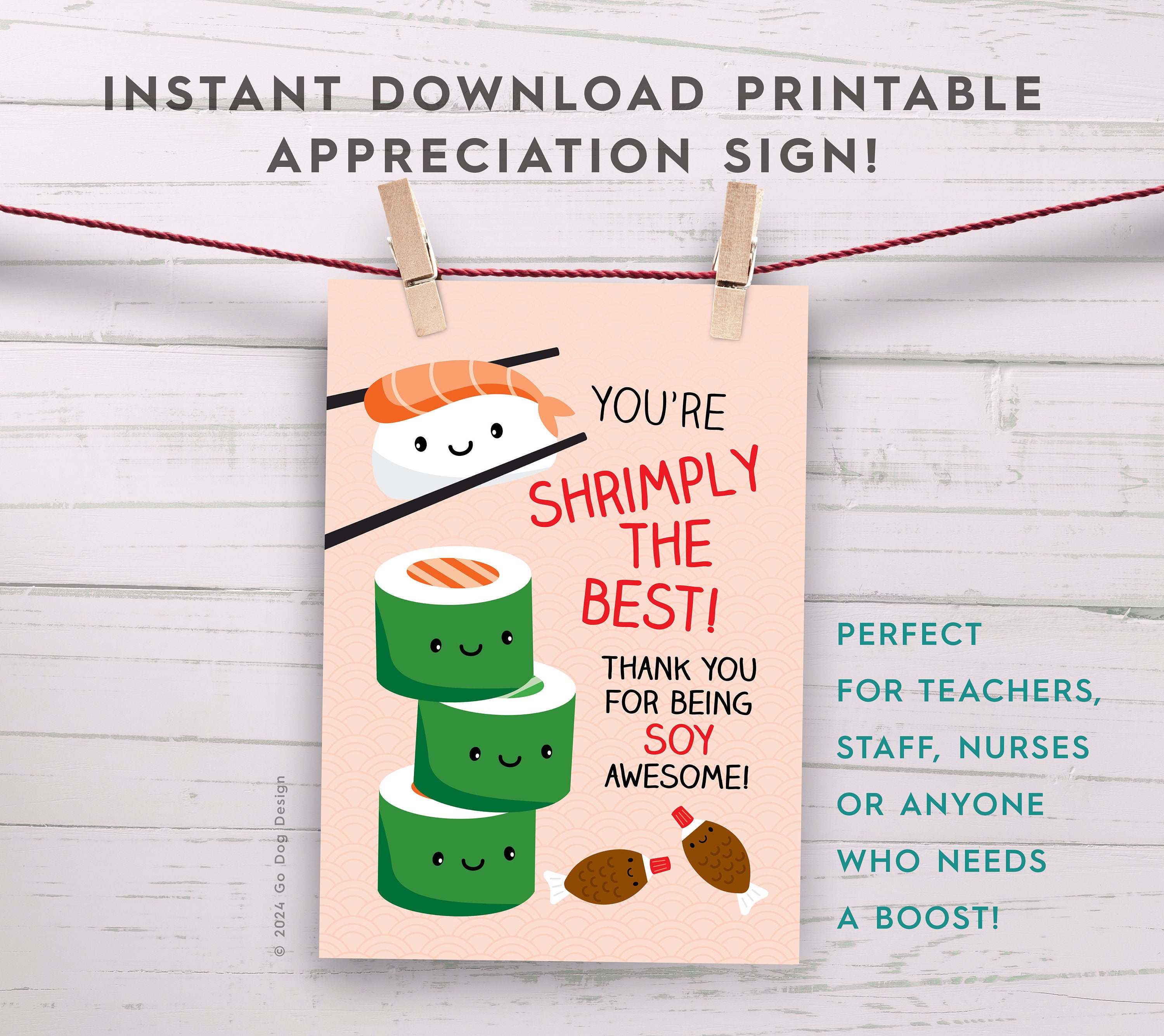 Teacher/staff/nurse Appreciation Printable Kawaii Sushi Poster, INSTANT ...