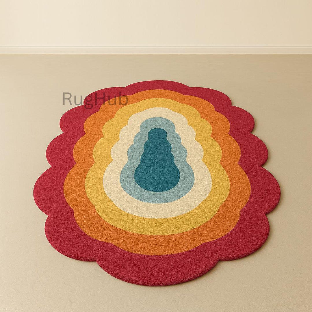 Rainbow Area Rug With Scalloped Shape in Multicolor Art Design| Soft ...