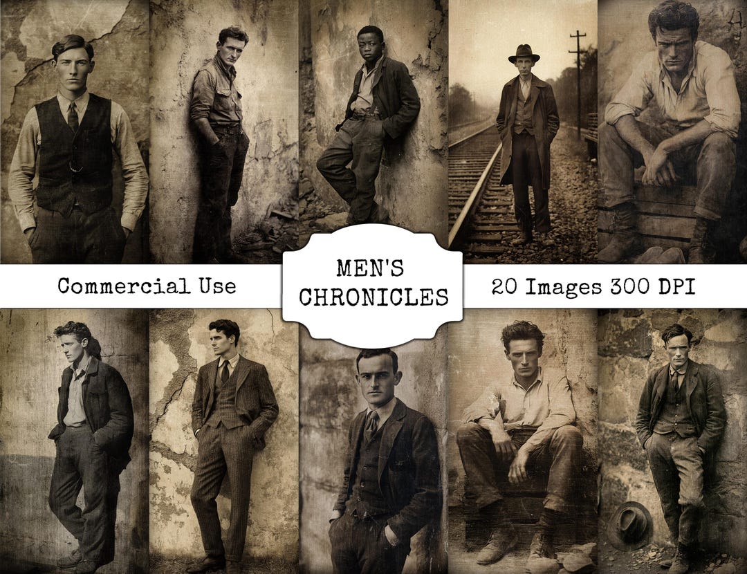 Vintage Sepia Men's Portrait Collage – Antique Photo Ephemera (digital ...