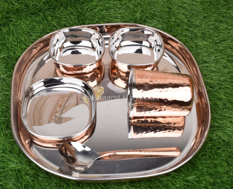 Hammered Copper Steel Thali Dinner Set of 6 | Indian Dinnerware ...