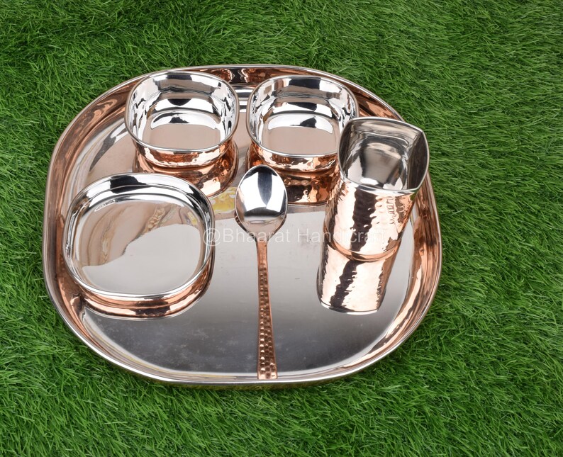 Hammered Copper Steel Thali Dinner Set of 6 | Indian Dinnerware ...