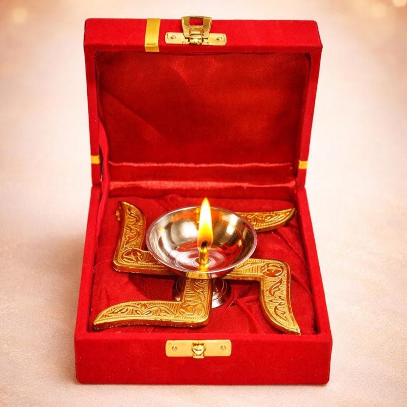 Swastik Deepam Gift Set | German Silver and Gold Finish | Bulk Wedding ...