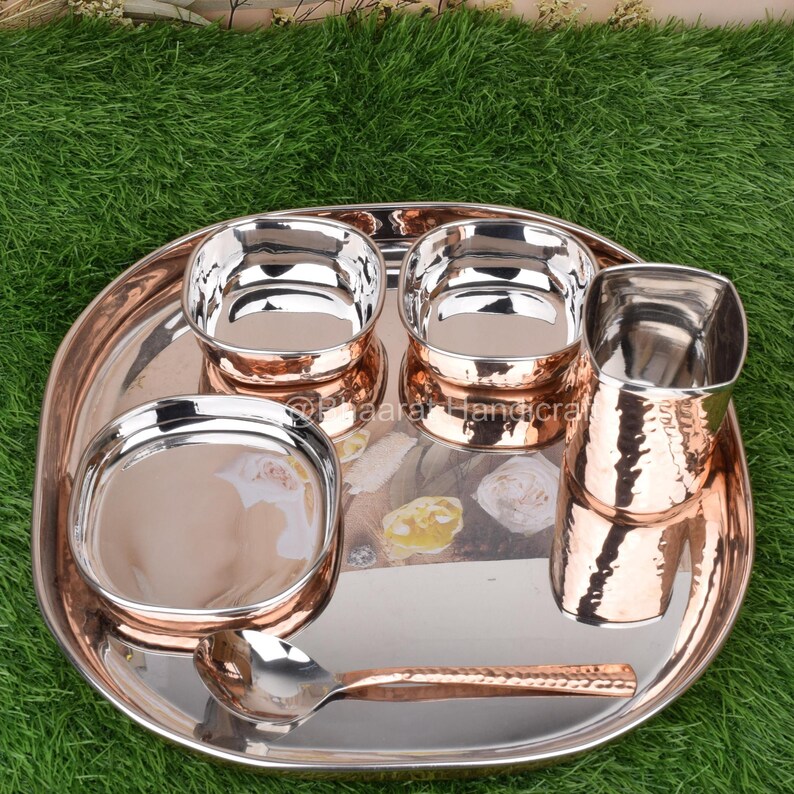 Hammered Copper Steel Thali Dinner Set of 6 | Indian Dinnerware ...
