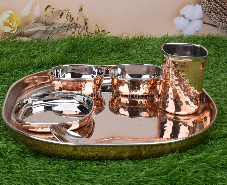 Hammered Copper Steel Thali Dinner Set of 6 | Indian Dinnerware ...