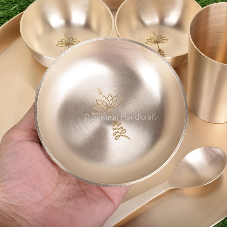 Handmade Kansa Thali Set Bronze Dinnerware Ayurvedic Plate Lotus ...