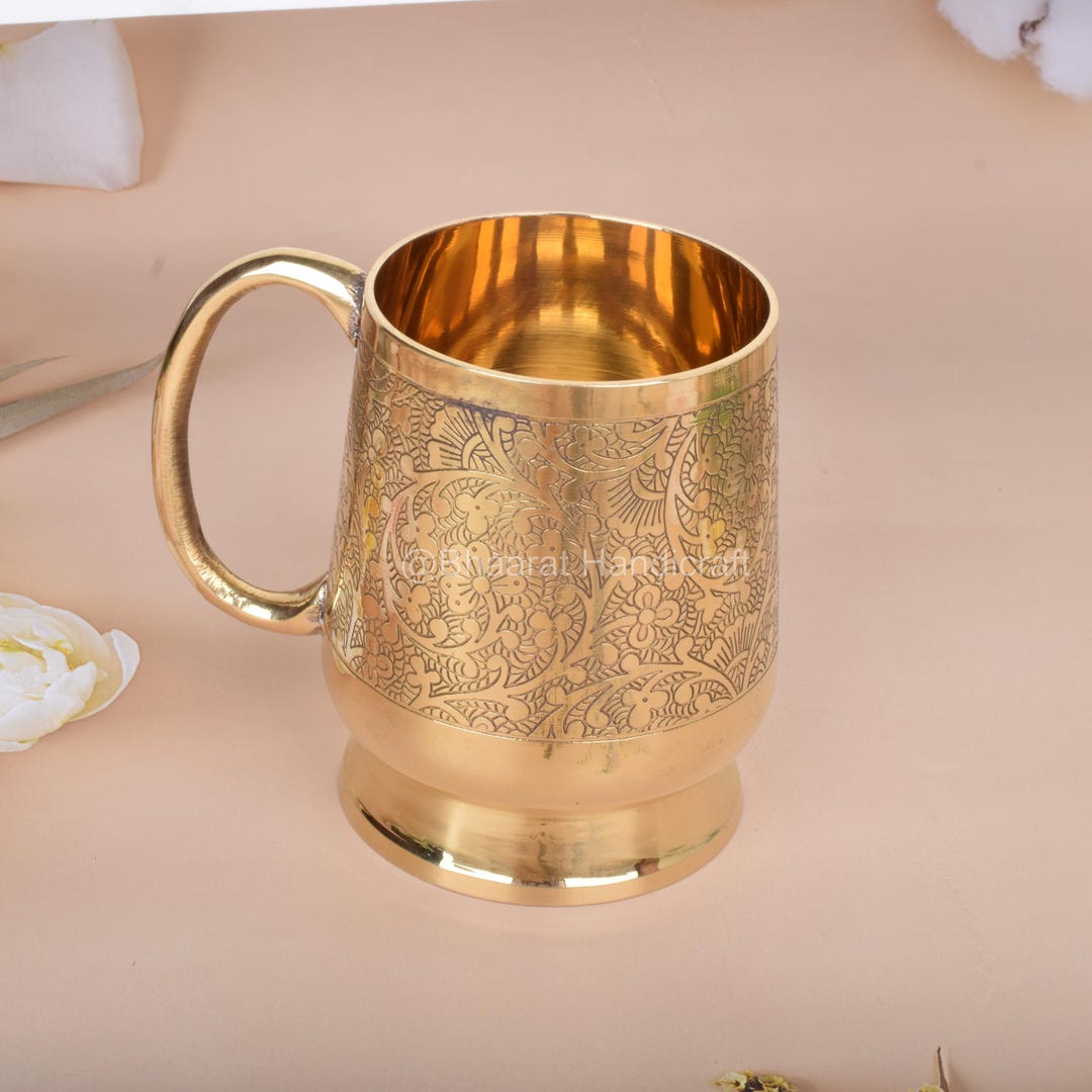 Handmade Brass Engraved Cup With Handle | Traditional Indian Mug ...