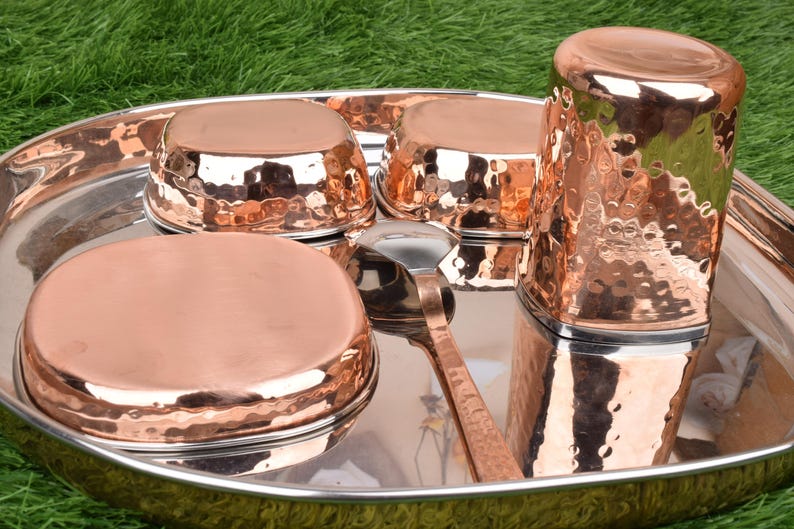 Hammered Copper Steel Thali Dinner Set of 6 | Indian Dinnerware ...