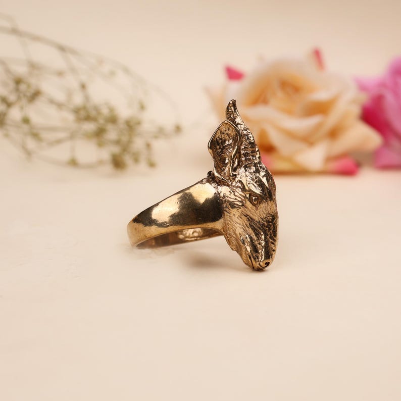 Gold Deer Head Statement Ring: Antique Brass Viking Jewelry, - Etsy