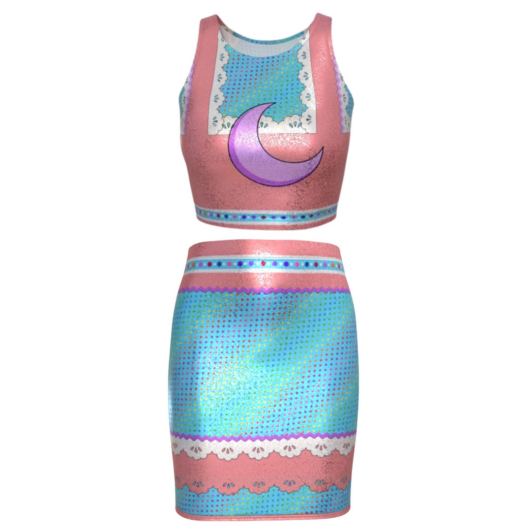 Rainbow Brite Moon Glow Costume | Glitter Crop Tank Top + Fitted Skirt ...