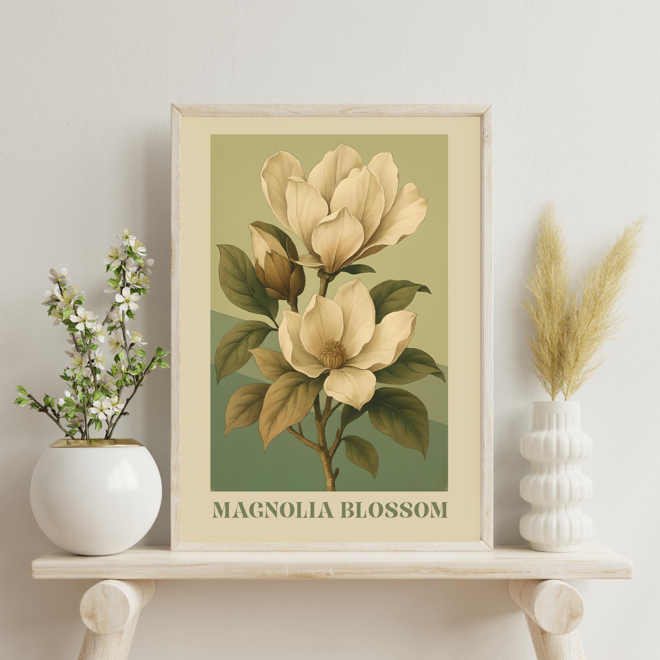 Magnolia Flower Wall Art Print Vintage Botanical Poster Neutral Floral ...