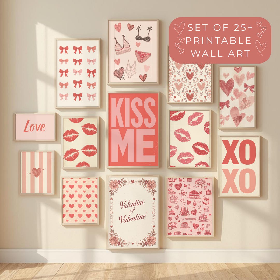 25+ Valentine’s Day Printable Wall Art Set, Romantic Pink Love Decor ...