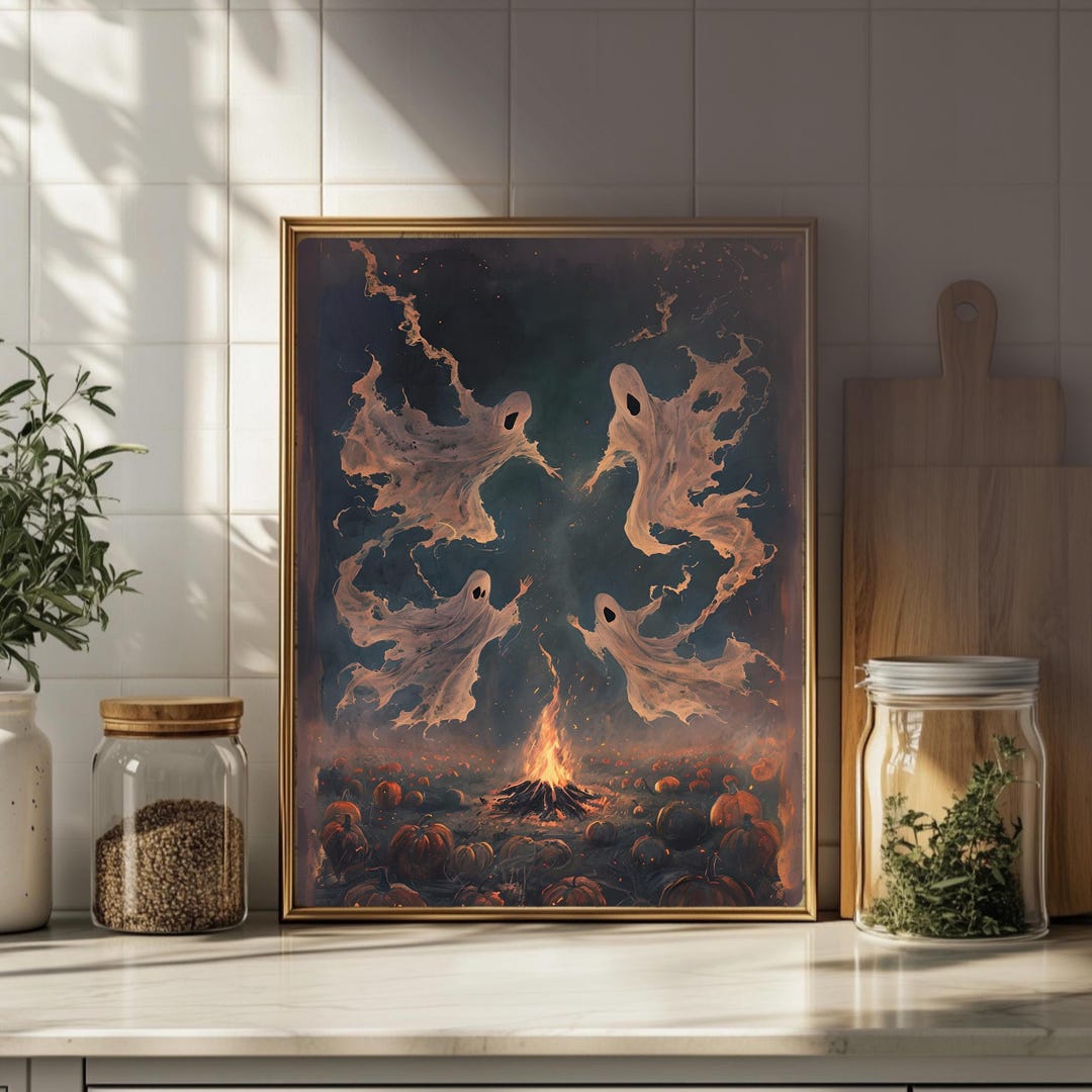 Ghost Bonfire Wall Art - Rustic Halloween Poster - Vintage Spooky ...