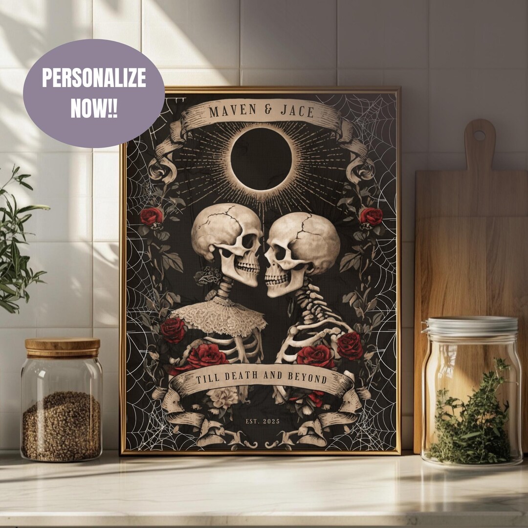 Personalized Skeleton Couple Poster Gothic Couples Wall Art Custom ...
