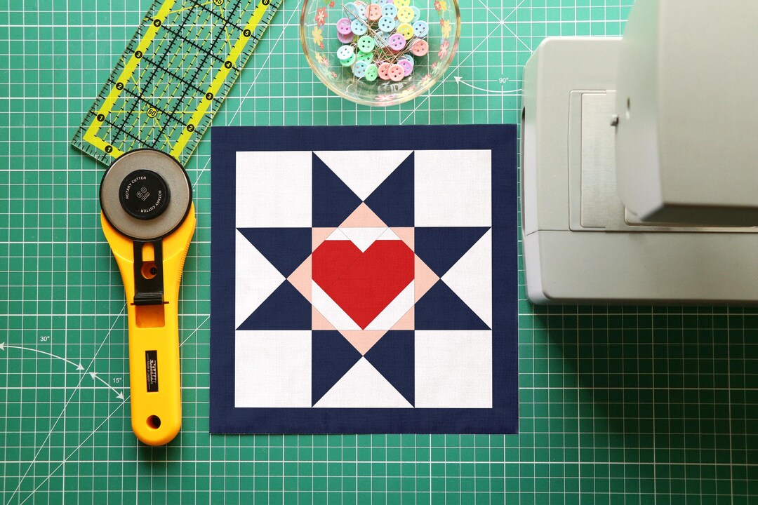 Heart Star Quilt Block FPP Pattern, Valentine Quilt Block, Foundation ...