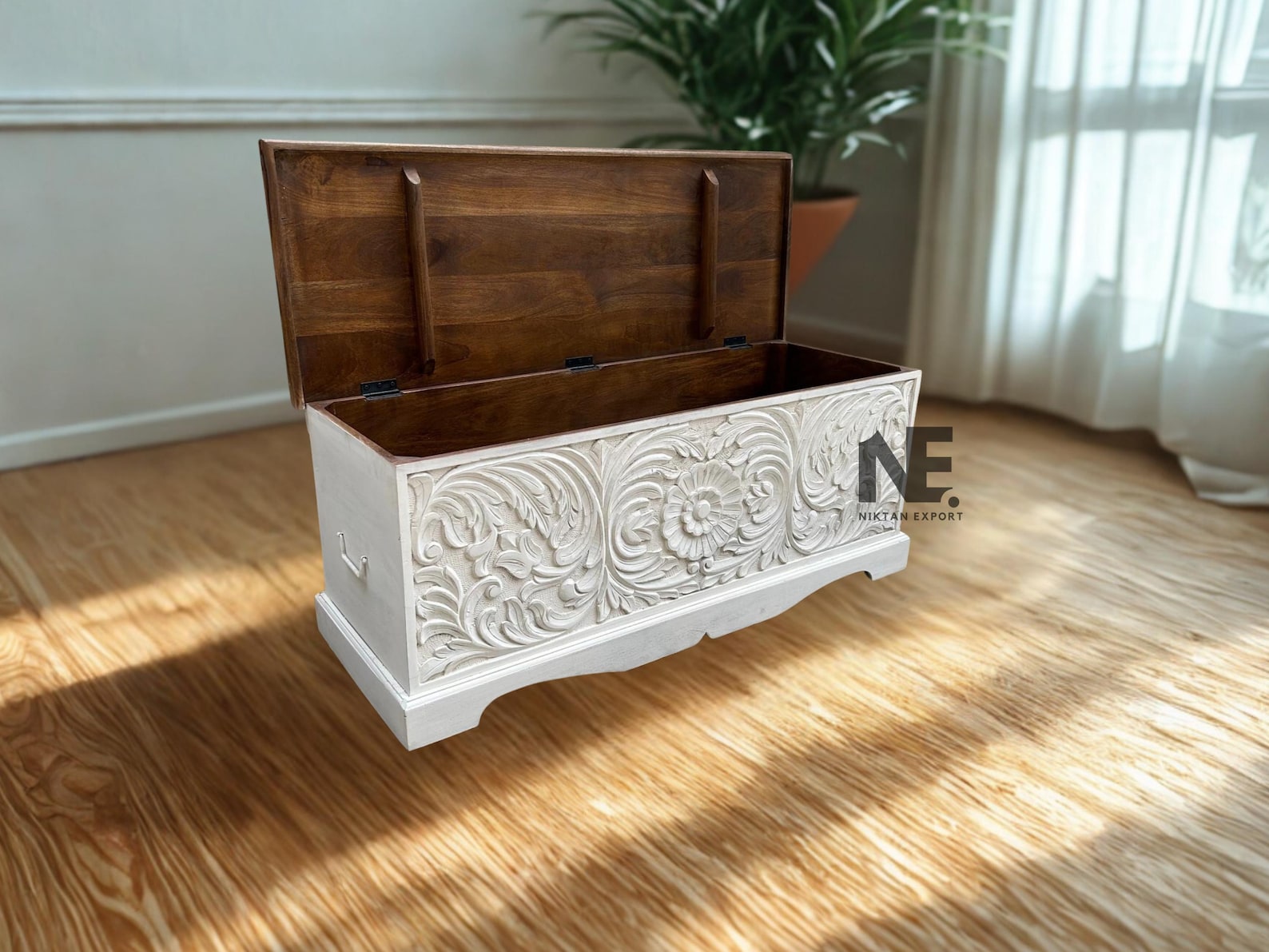 Handcarved Mango Wood Storage Trunk | Whitewash Finish - Etsy