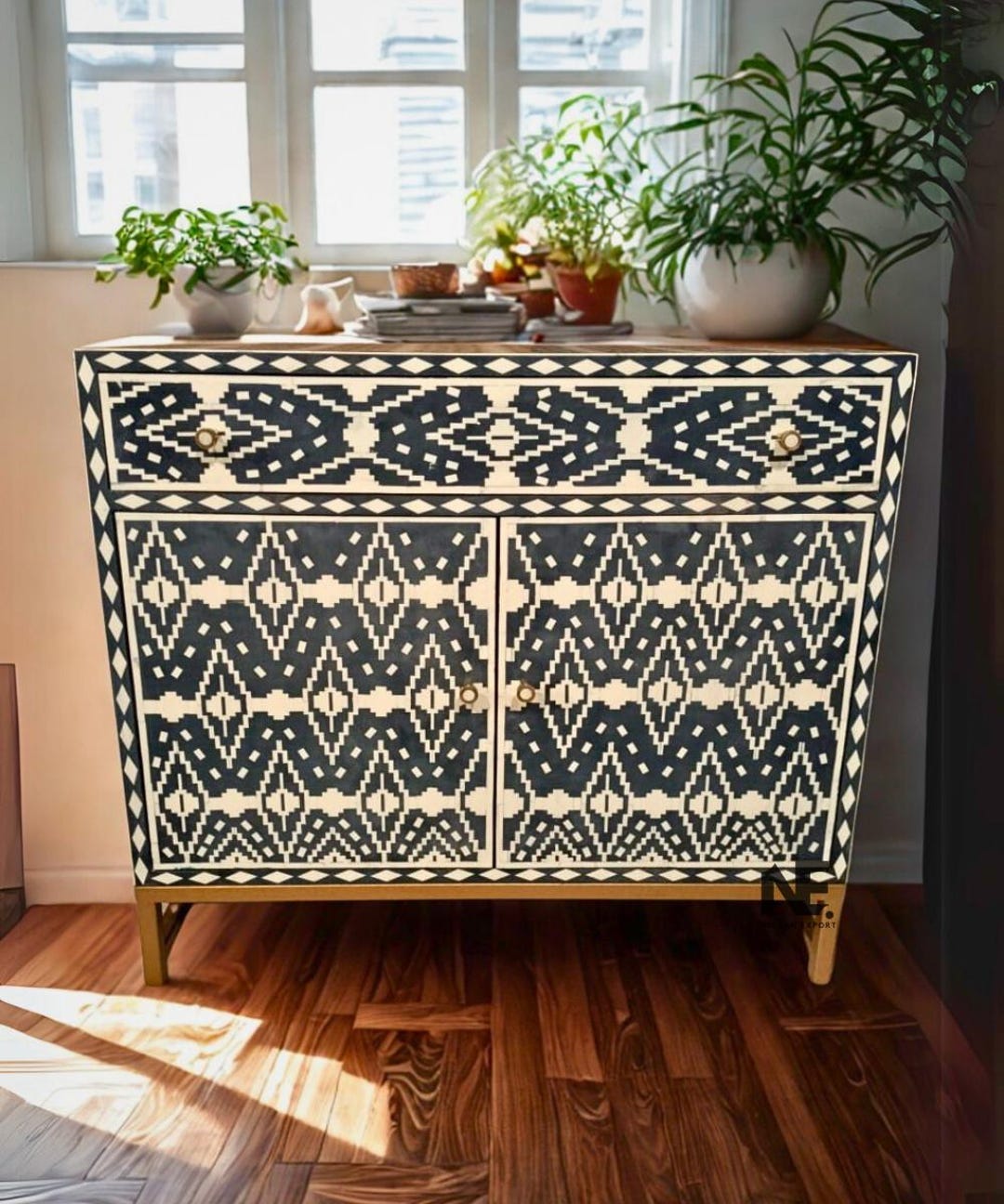 Ikat Bone Inlay Storage Cabinet: Handmade Mango Wood Art Deco Chest - Etsy