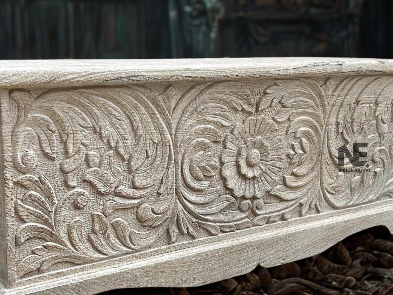 Handcarved Mango Wood Storage Trunk | Whitewash Finish - Etsy