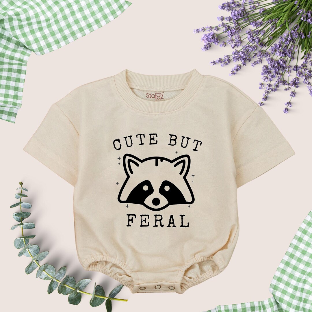 Cute but Feral Baby Romper, Meme Funny Raccoon Tee, Gift for Kids ...