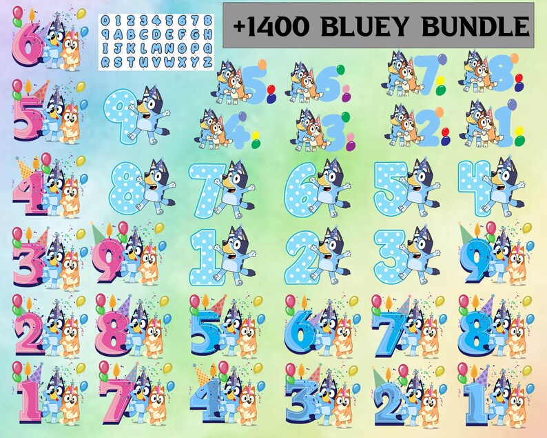 1400+ Bluey Birthday Dog and Friends Svg, Cartoon Characters Clipart ...
