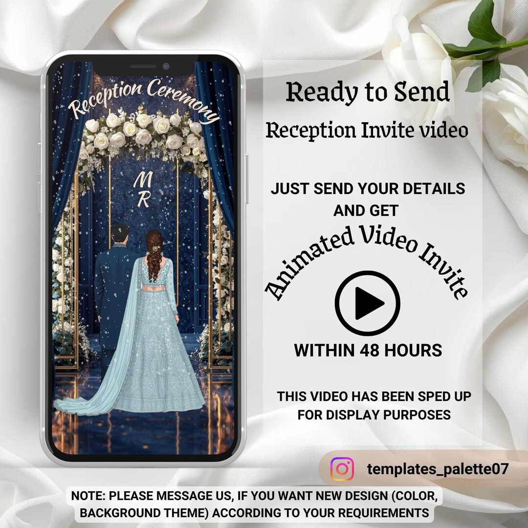 Animated Indian Wedding Reception Invite Video | Blue & Gold (whatsapp ...