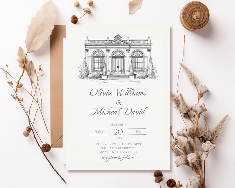 Custom Wedding Venue Invitation | Wedding Venue Drawing Invitation ...
