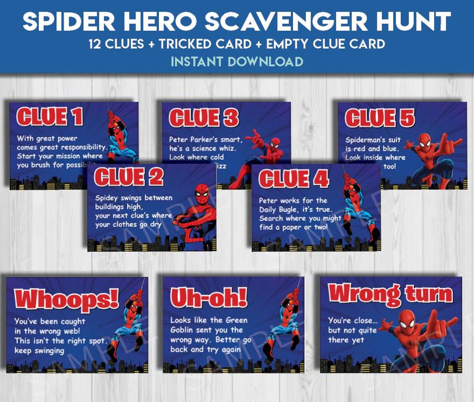 Spider Hero Scavenger Hunt Clues Riddles Game | Web Slinger Tricky ...