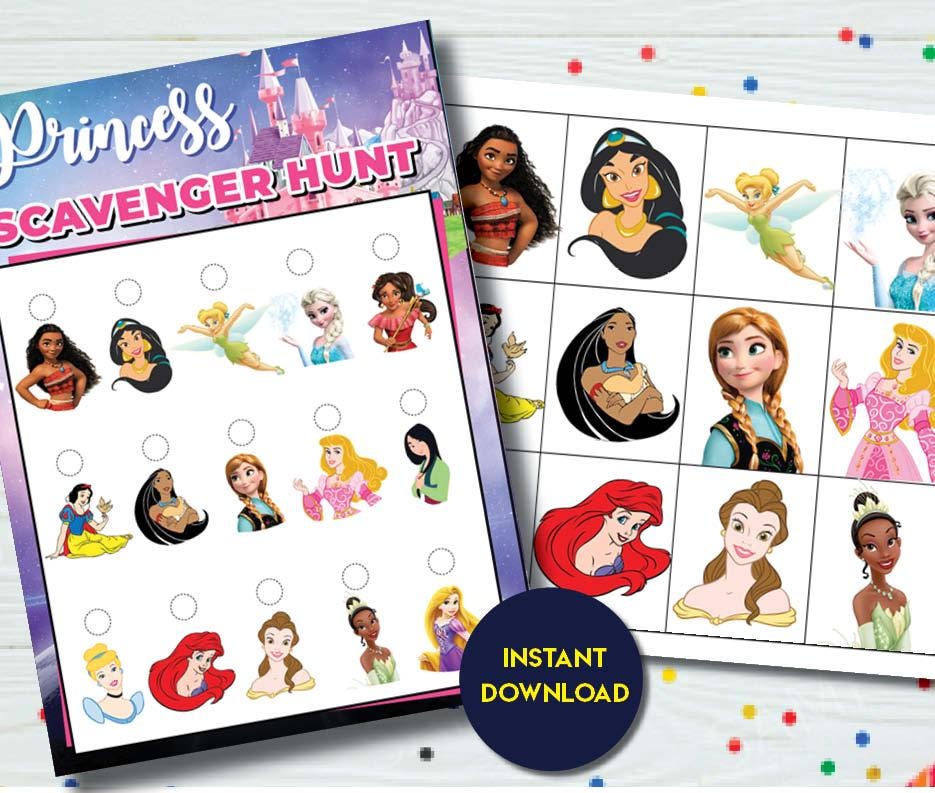 Princess Tricky Scavenger Hunt Checklist Game | Birthday Treasure Hunt ...