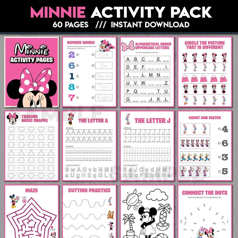 Minnie Mouse Activity Pages | Mickey Clubhouse Birthday Preschool ...