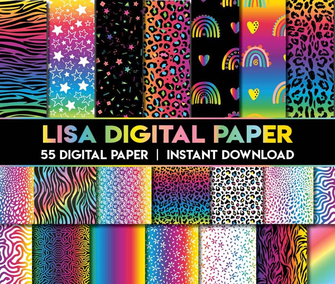 55 Colorful Lisa 90s Digital Papers | Frank Scrapbook Backgrounds ...