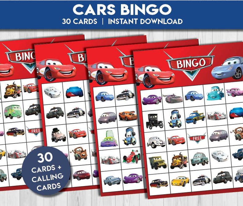 30 BINGO CARDS Cars Activity | Lightning Mcqueen Printable Bingo Lotto ...