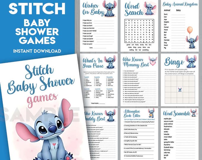 Stitch Baby Shower Games Set | the Price is Right Guess Who Games ...