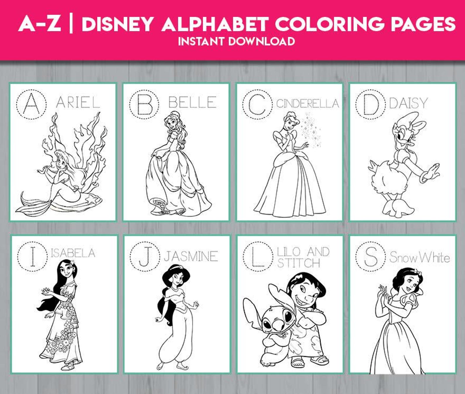 Princess Cartoon Alphabet Worksheets Tracing Coloring Book | Cartoon ...