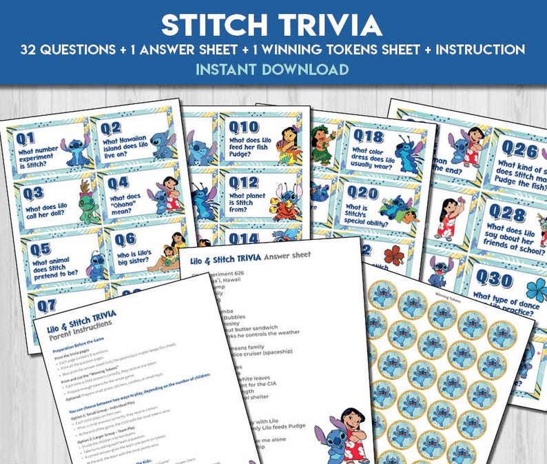 Stitch Trivia Game Blue | Party Game | Lilo Printable Birthday ...