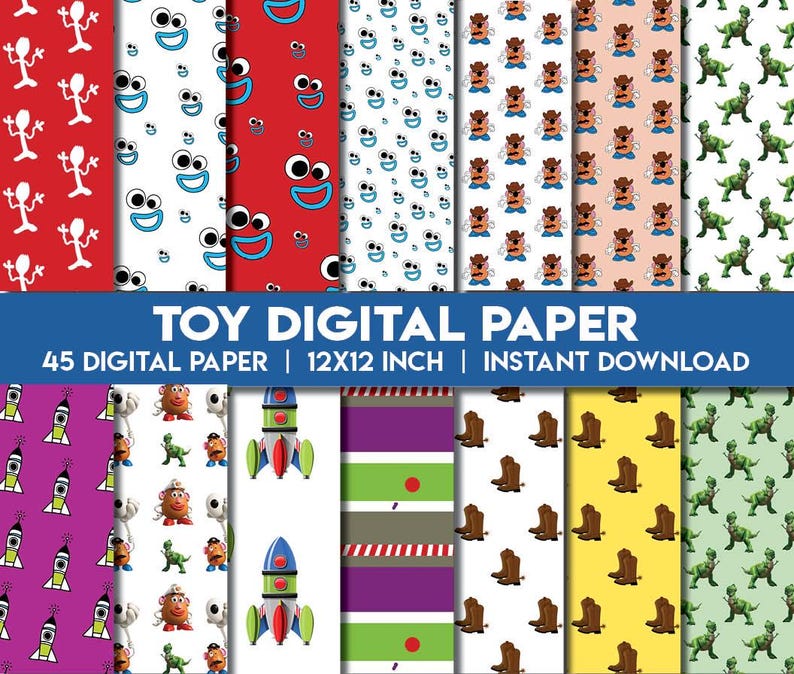 45 TOY Digital Paper Bundle | Papers Scrapbook Toy Story Pattern ...