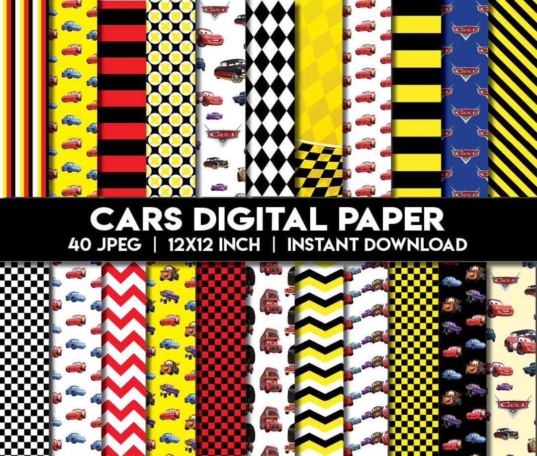 Cars Digital Paper Bundle | Papers Scrapbook Lightning Mcqueen Pattern ...