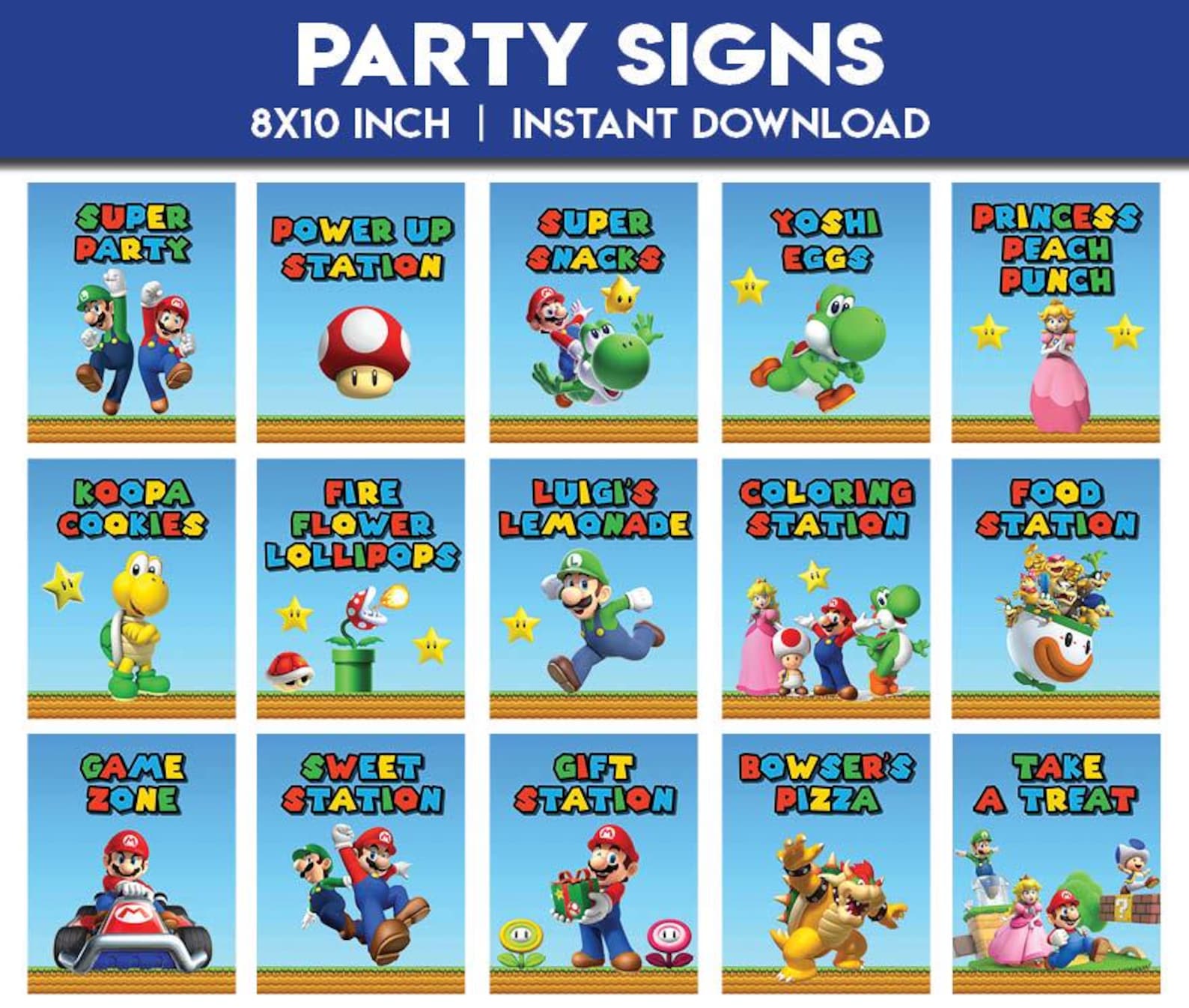 Super Plumber Brothers Party Signs | Mario Birthday Printable Party ...