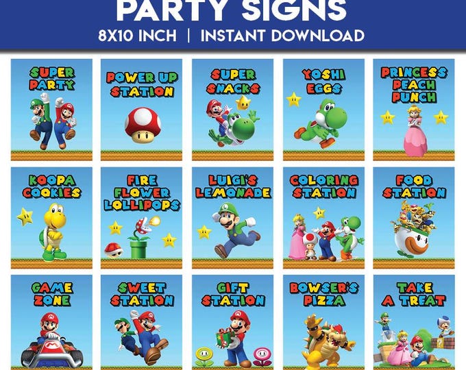 Super Plumber Brothers Party Signs | Mario Birthday Printable Party ...