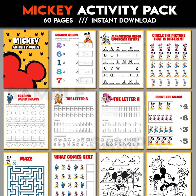 Mickey Mouse Activity Pages | Minnie Clubhouse Birthday Preschool ...