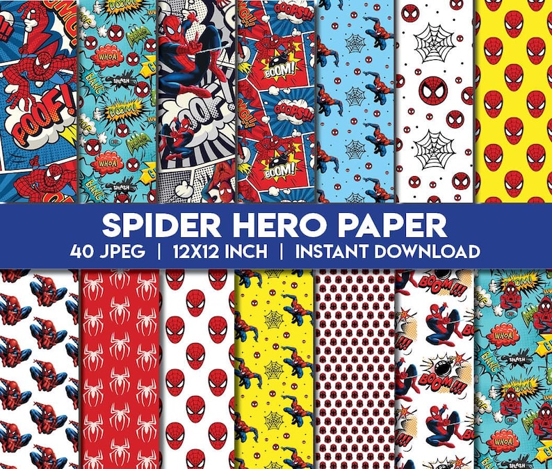 40 Spider Hero Digital Papers | Comic Book Scrapbook Backgrounds | Web ...